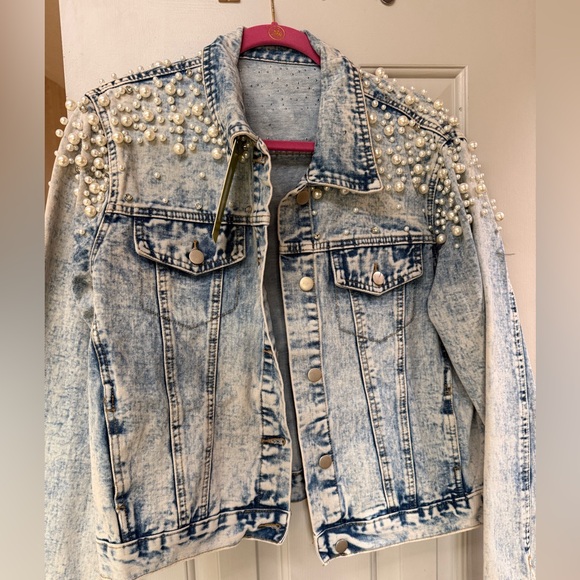 Jackets & Coats | Pearl Studded Denim Jacket | Poshmark